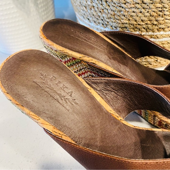 pika | Shoes | Pika Brown Leather Criss Cross Colorful Wedge Sandals ...